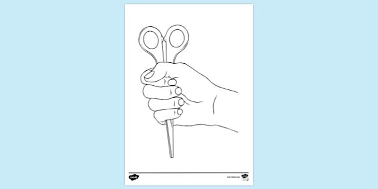 Holding Scissors Pointing Down Safe Colouring Sheets