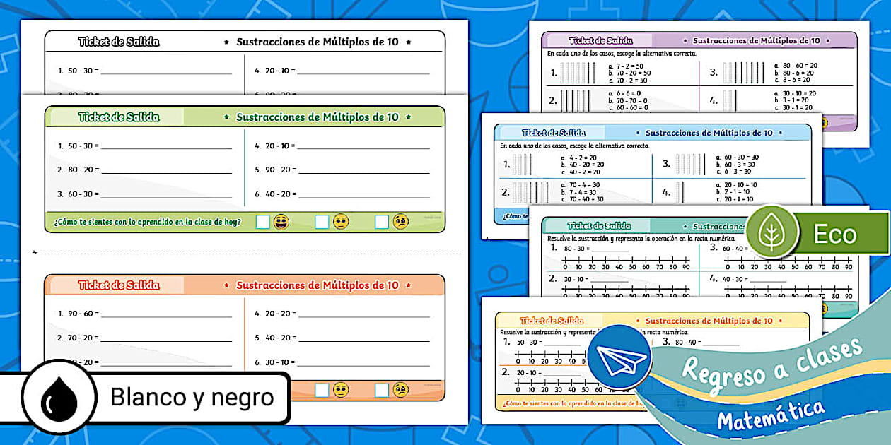 ticket salida billete metacognición suma resta múltiplos 10