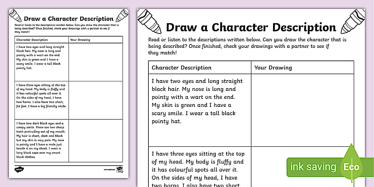 Draw a Picture from Description | Draw a Character Activity