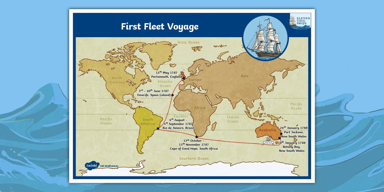 Eleven Tall Ships First Fleet Voyage Map (teacher made)