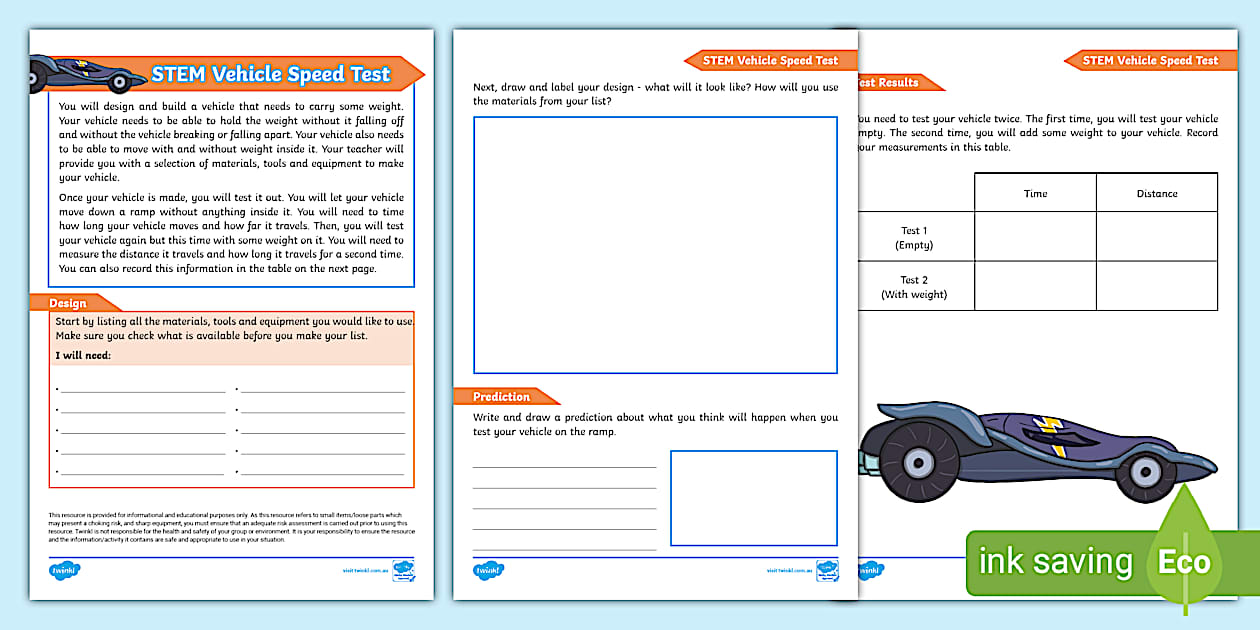 STEM Vehicle Speed Test | F-2 Force and Materials - Twinkl