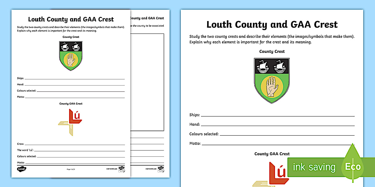 Louth County and GAA Crest Worksheet / Worksheet-Irish