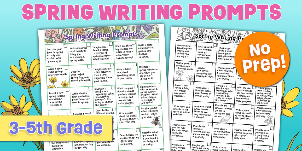 Spring Writing Prompts Calendar for 3rd-5th Grade - Twinkl