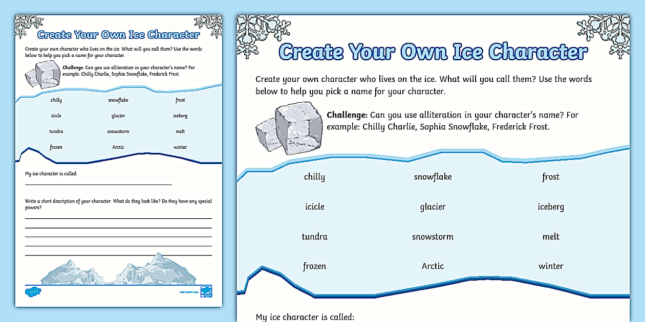Ice Names: Create Your Own Character Activity (teacher made)