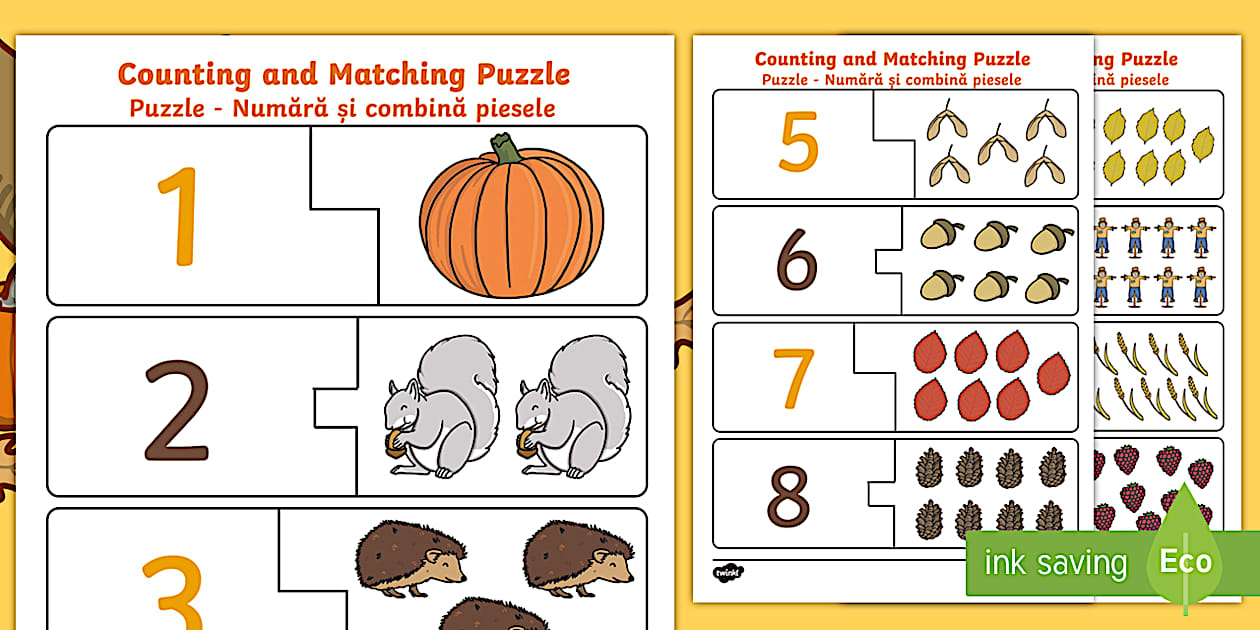 Autumn Themed Counting Puzzle English/Romanian - Autumn Themed Counting ...