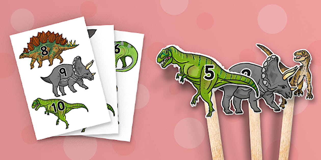 Realistic Dinosaurs Stick Puppet 1-10 (teacher made)