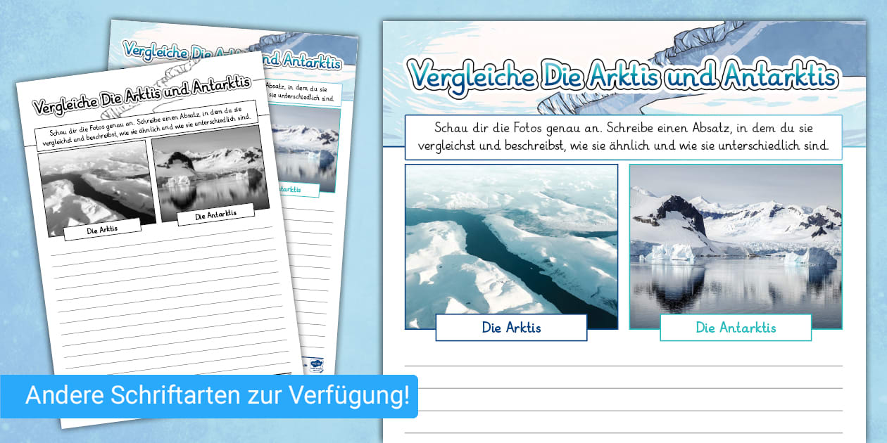 Vergleiche Die Arktis und Antarktis - Arbeitsblatt - Twinkl