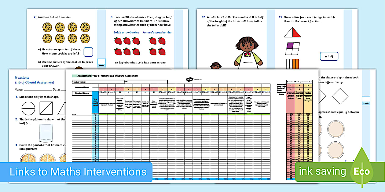 Editable Year 1 Fractions End-of-Unit Assessment and Tracker