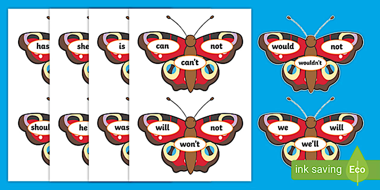 Butterfly Contractions Display Cut Outs (Teacher-Made)
