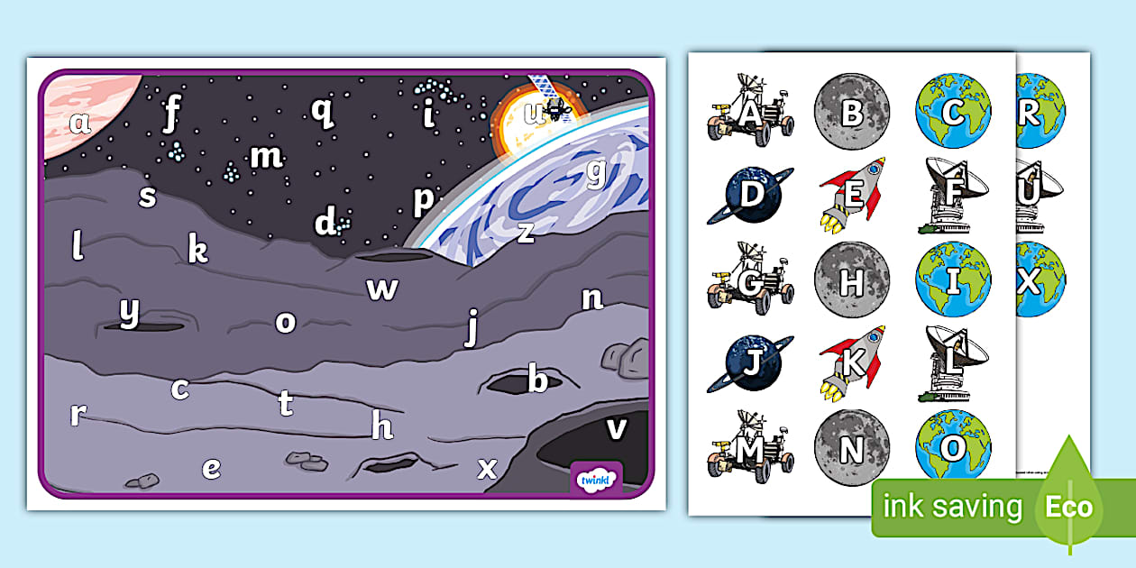 Space-Themed Capital and Lower-Case Letter Matching Activity
