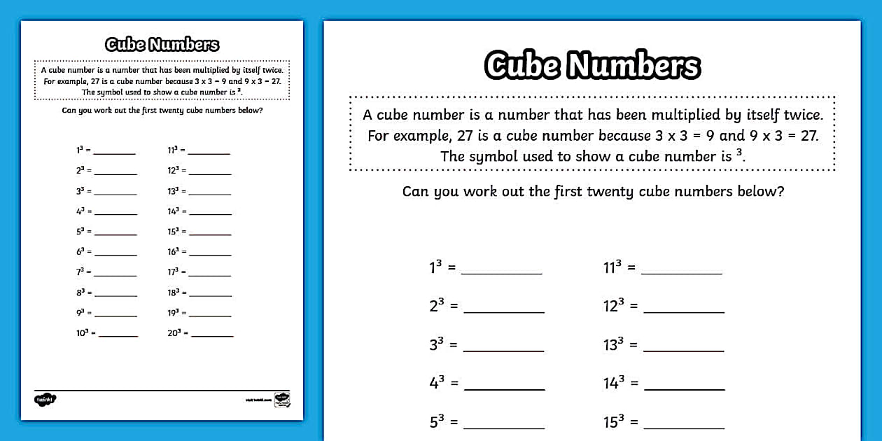 👉 Cube Numbers 1 to 20 Maths Activity (teacher made)