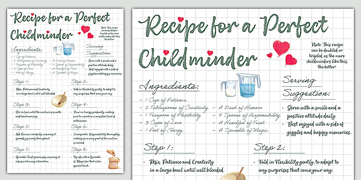 Recipe for a Perfect Childminder Poster (Teacher-Made)