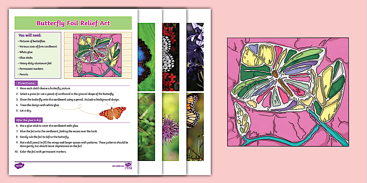 Butterfly Foil Relief Art Worksheet (teacher made) - Twinkl