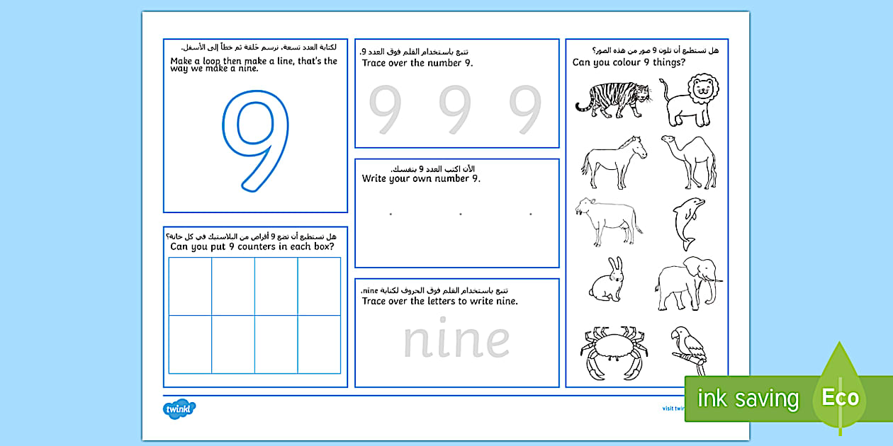 EYFS Number 9 Mat Activity Arabic/English (teacher made)