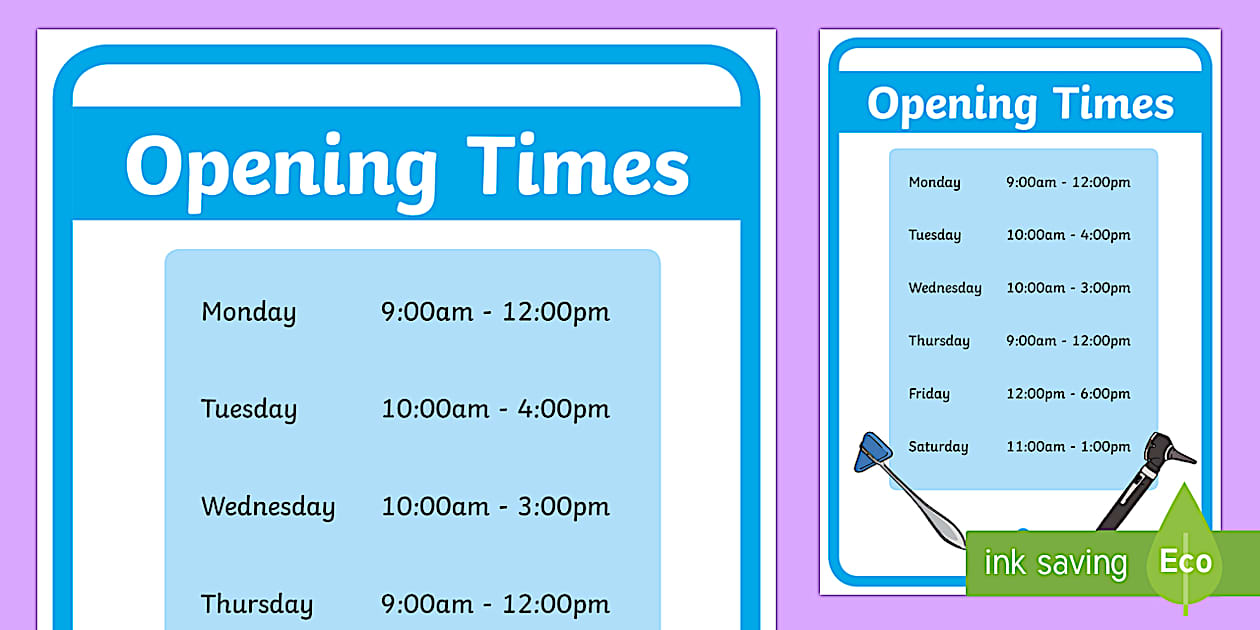 Doctor's Surgery Opening Times (teacher made) - Twinkl