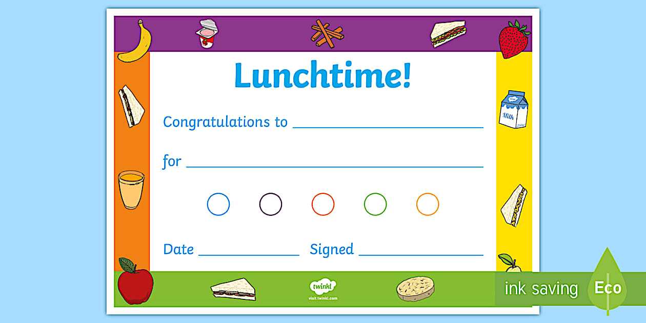 Lunchtime Themed Sticker Reward Certificate 15mm - Twinkl