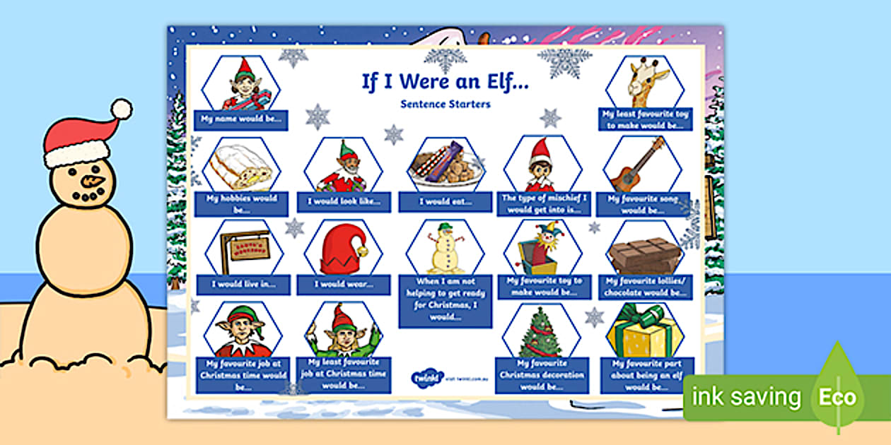 If I Were an Elf Sentence Openers Word Mat (Teacher-Made)