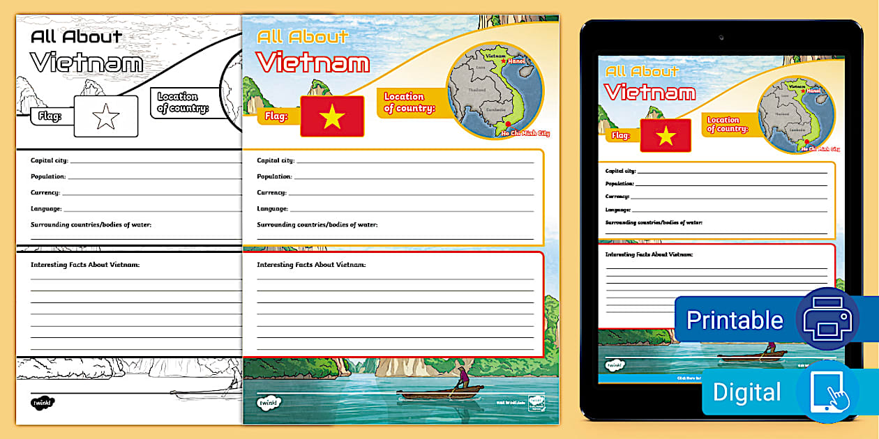 Sixth Grade All About Vietnam Research Activity Worksheet