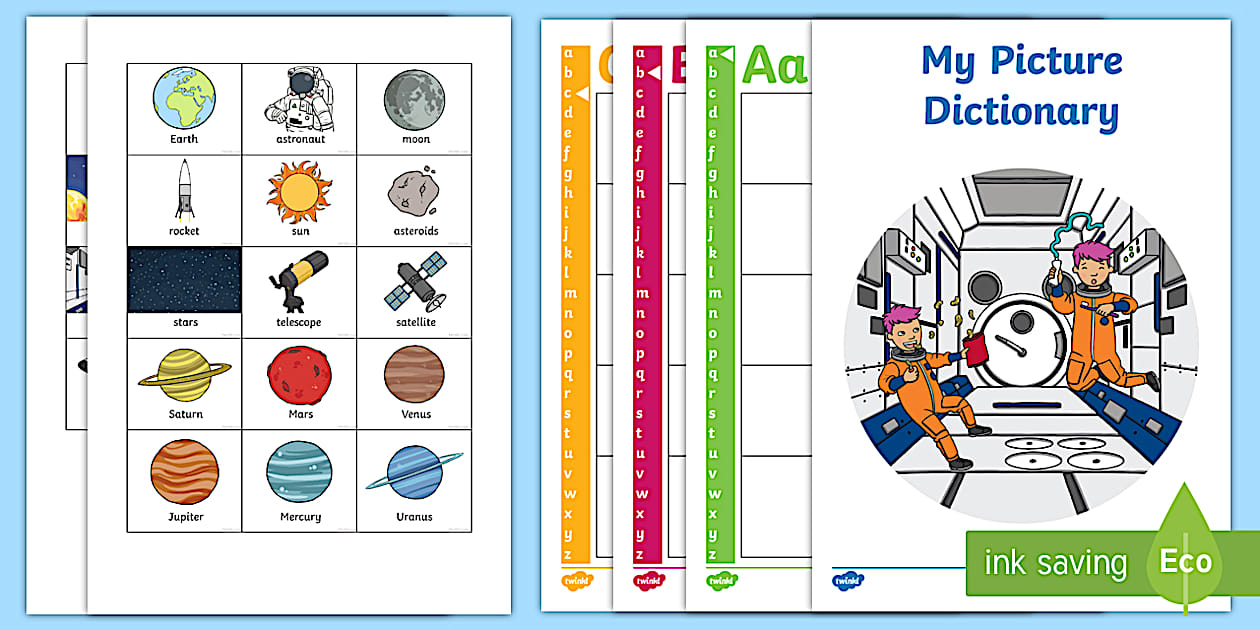 TAS Space Picture Dictionary and Worksheets - Twinkl