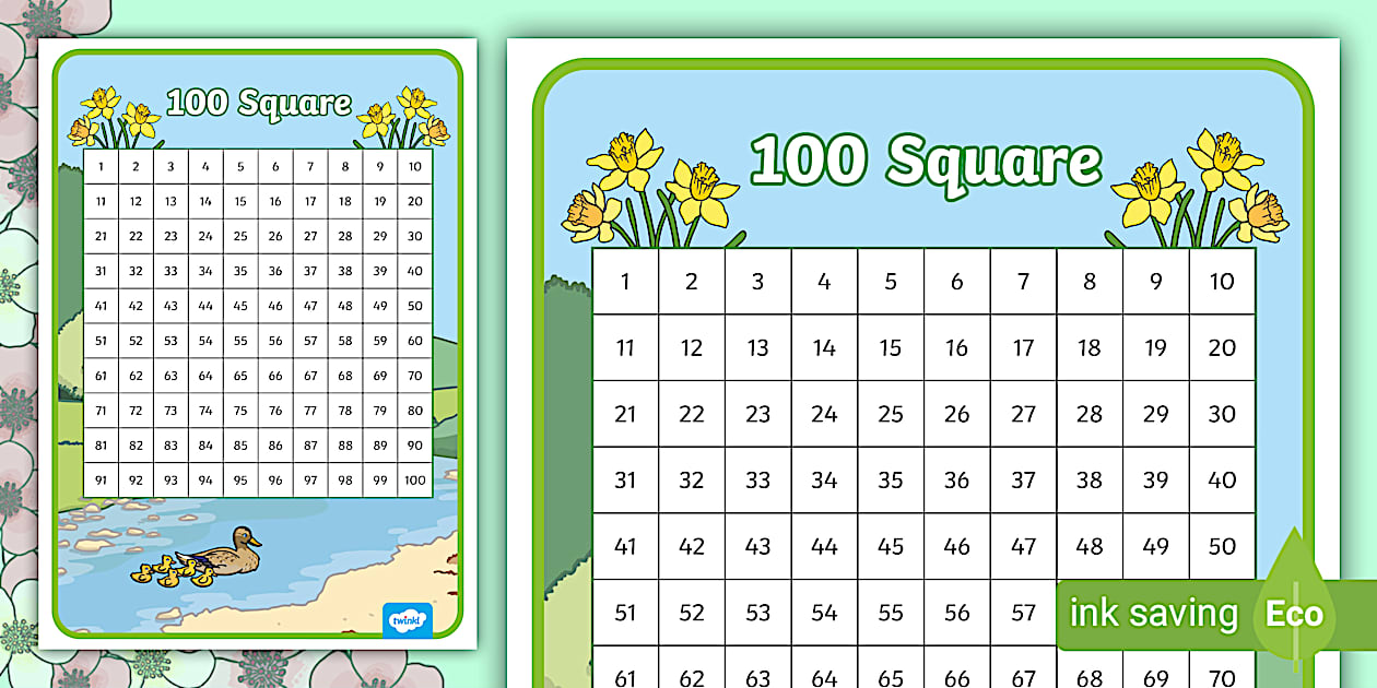 Spring Theme 100 Number Square (teacher made) - Twinkl