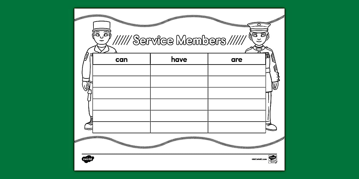 Service Member Description Worksheet for K-2nd Grade