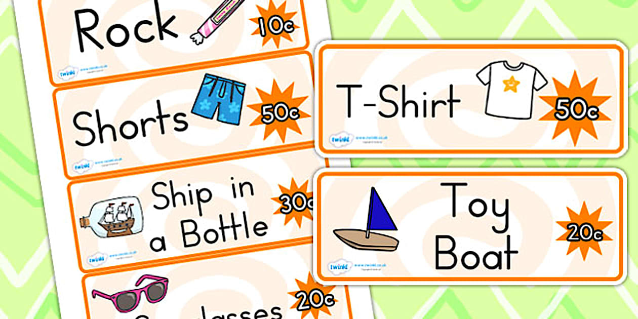 SA Seaside Souvenir Shop Role Play Price Labels - Twinkl