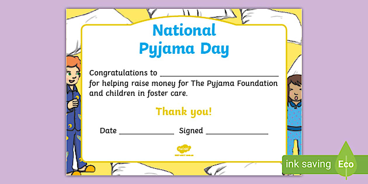 Pyjama Day Australia Certificate | Fundraising Resource | F-2