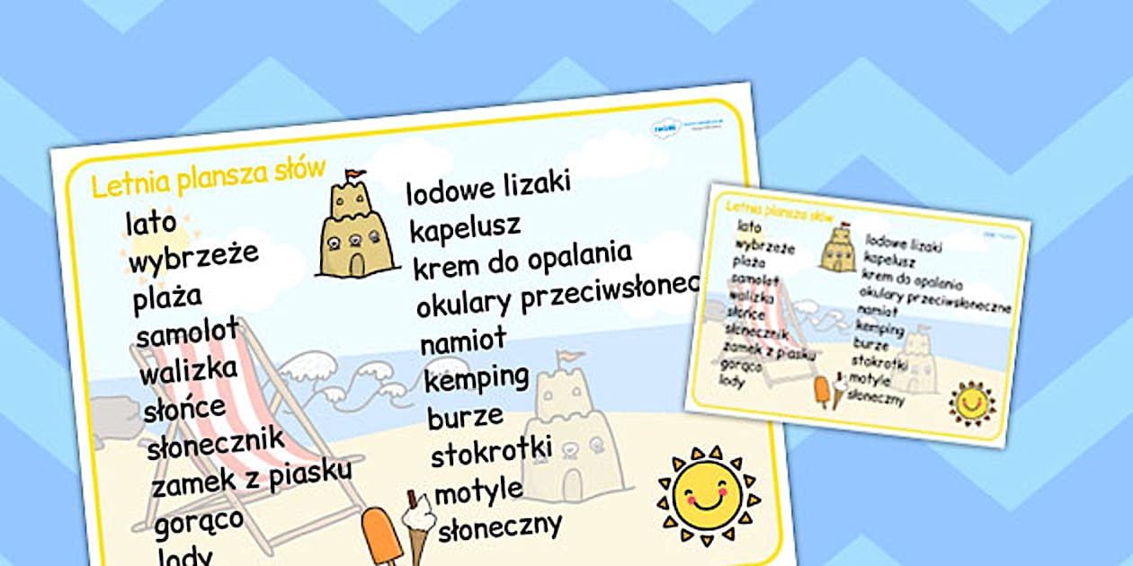 Plansza ze slownictwem Lato po polsku (l'enseignant a fait)