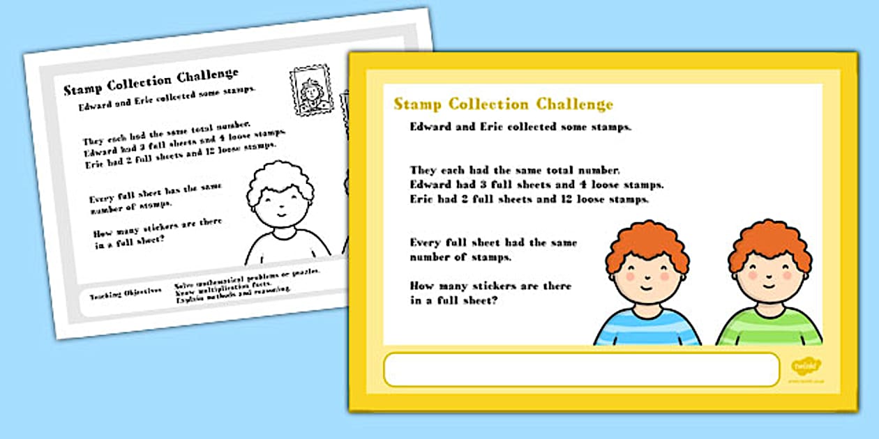 A4 Stamp Collection Maths Challenge Poster - Twinkl