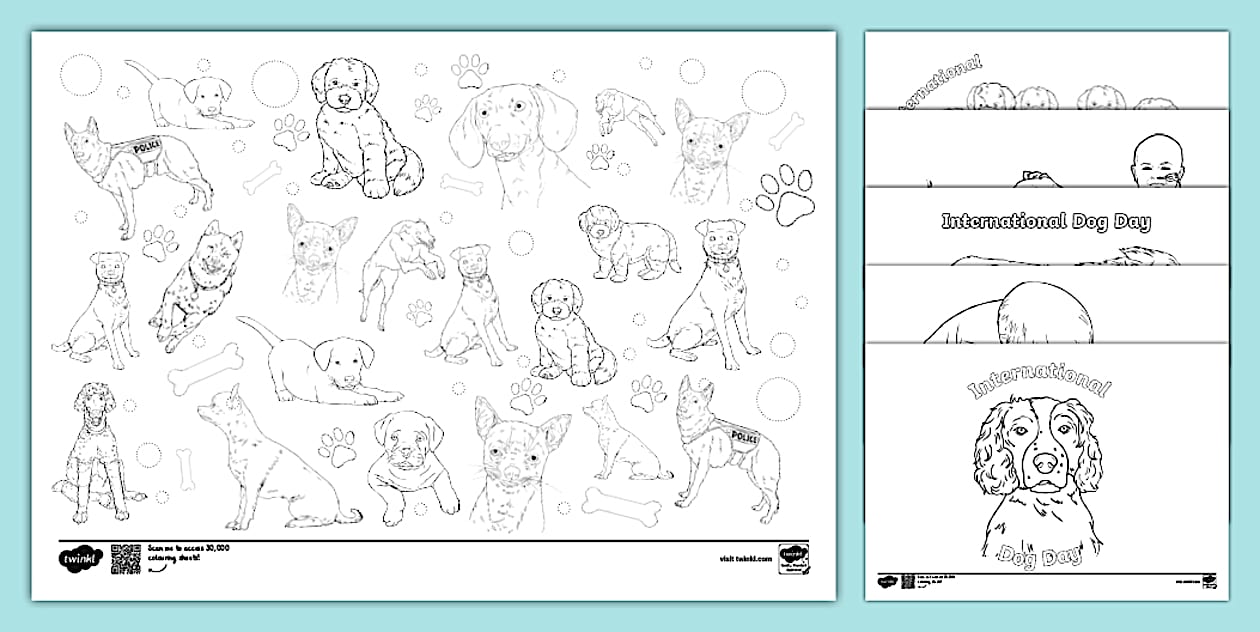 KS2 International Dog Day Colouring Pages (teacher made)