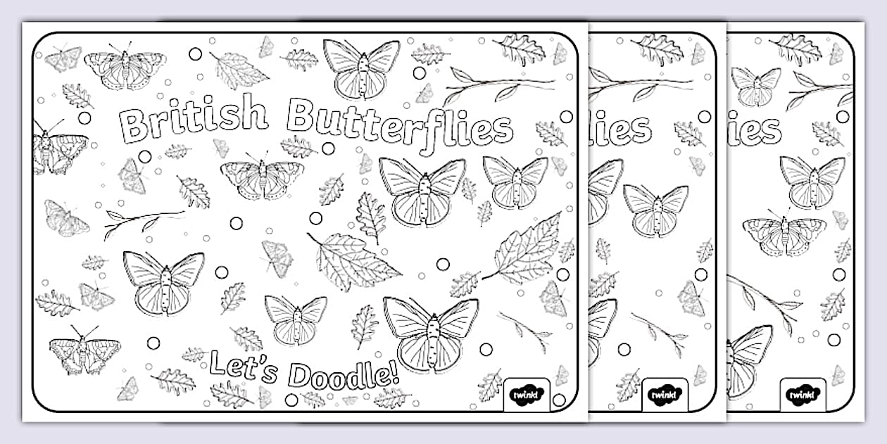 British Butterflies Doodle Colouring Pages - KS1 - Minibeast
