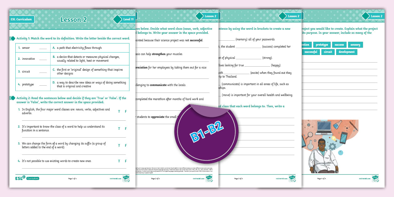 ESL Curriculum Level 11, Lesson 2 Activity Sheet - Twinkl