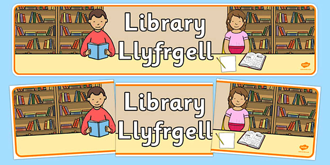 Library Corner Display Banner Welsh Translation - Twinkl