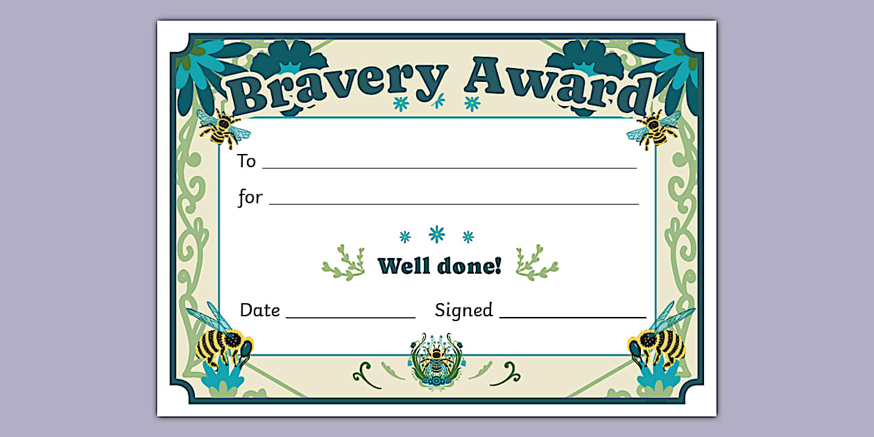 Bee-Themed Bravery Award Certificate (Teacher-Made) - Twinkl