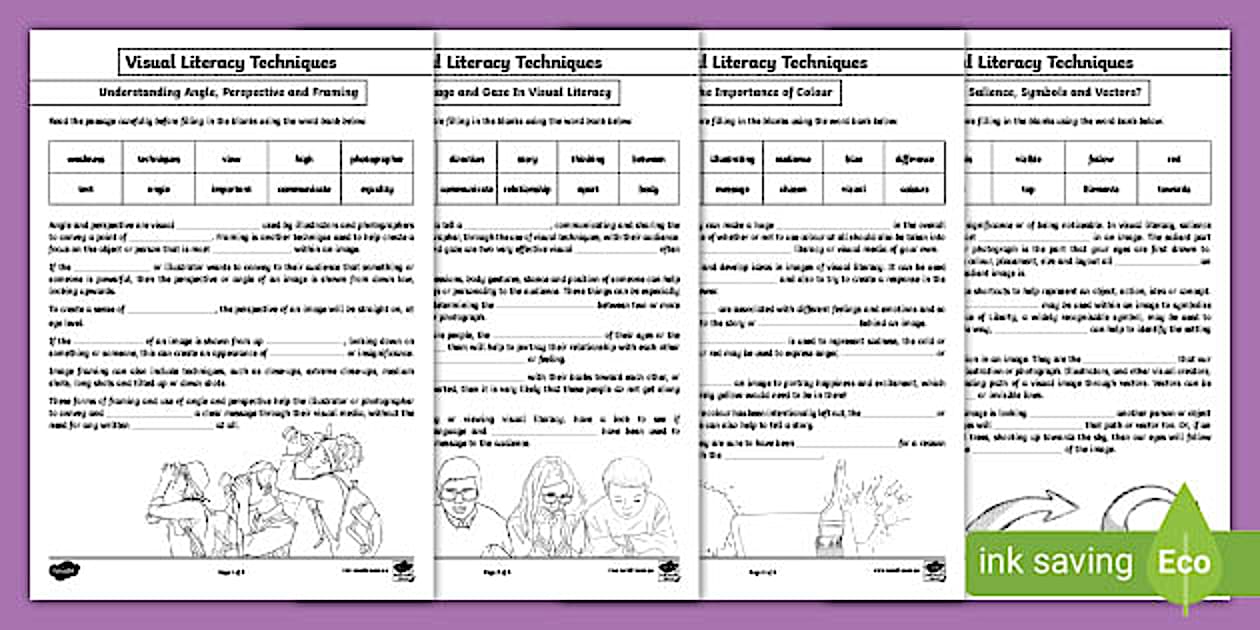 visual literacy techniques cloze comprehension worksheets