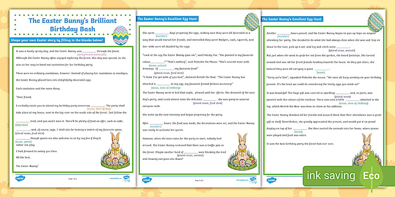 Easter Bunny Story | Fill in the Blanks Activity | Twinkl