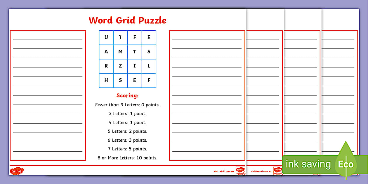 Word Grid Puzzle Worksheets Yr 5/6 (teacher made) - Twinkl