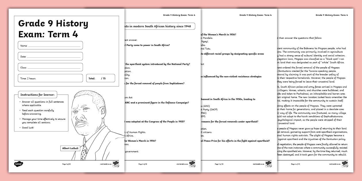 Grade 9 History Exam: Term 4 (teacher made) - Twinkl