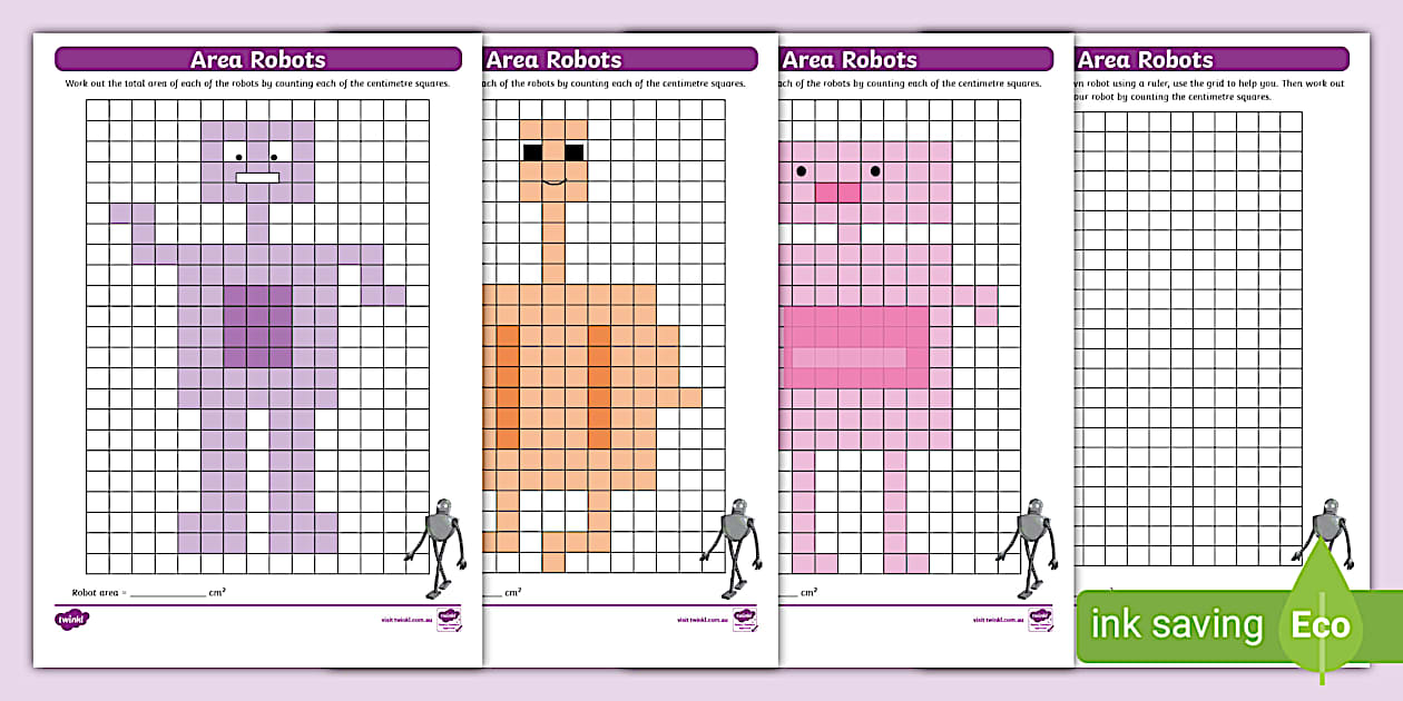 Area Robots Activity Sheets (teacher made) - Twinkl