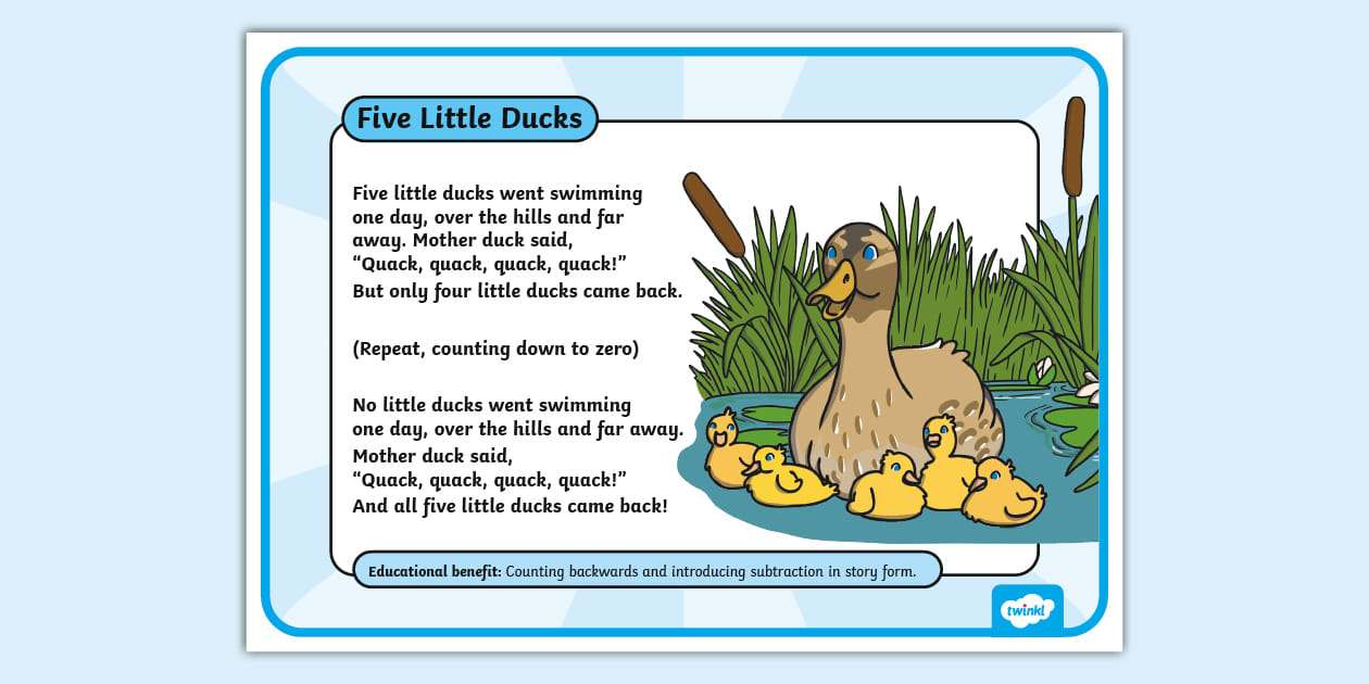 Five Little Ducks Nursery Rhyme (teacher made) - Twinkl