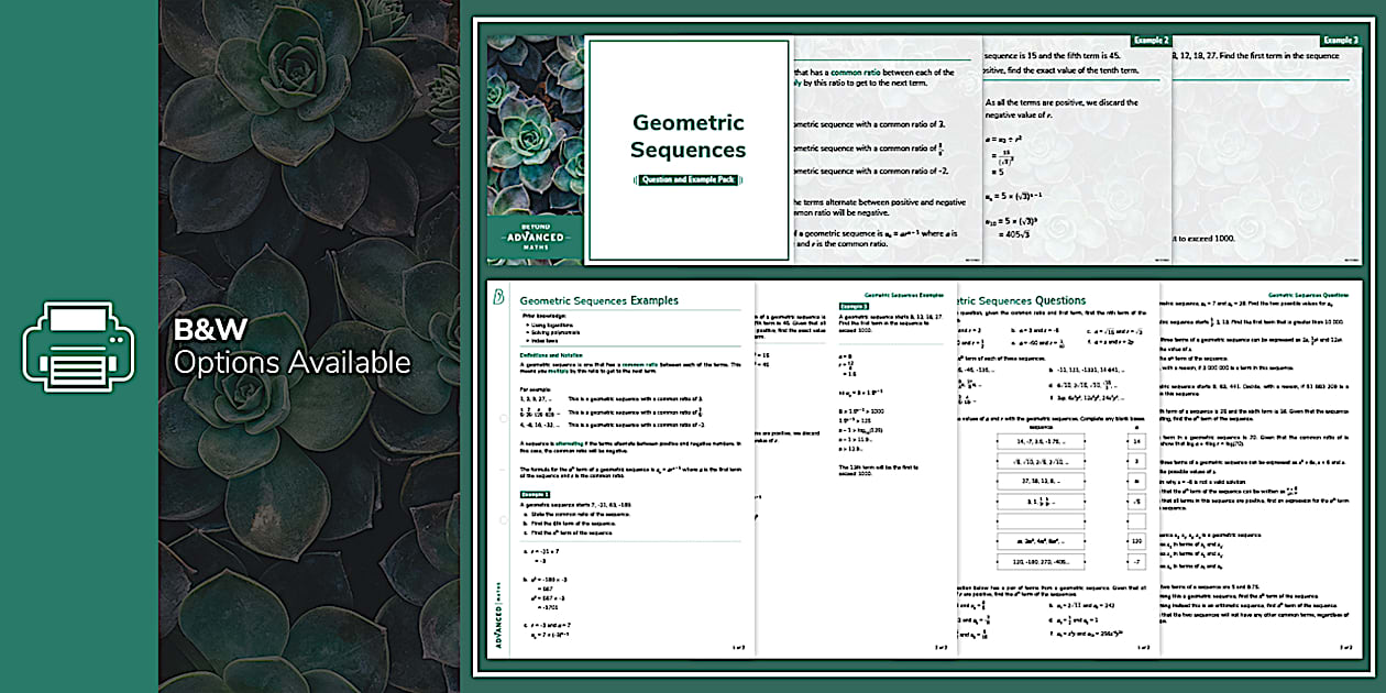 👉 Geometric Sequences - Question and Example Pack