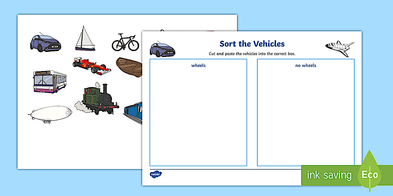 Editable Transport Wheels or No Wheels Sorting Activity