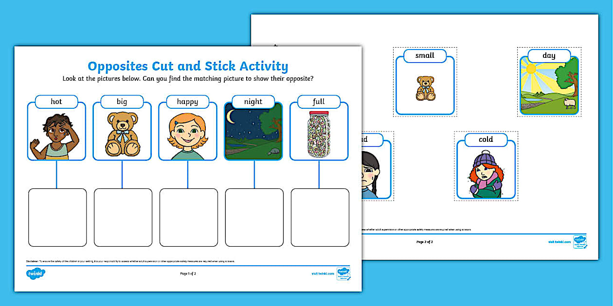 Opposites Cut and Stick Activity Sheet | Twinkl - Twinkl