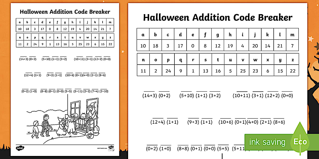 Halloween Code Breaker Addition Worksheet / Worksheet
