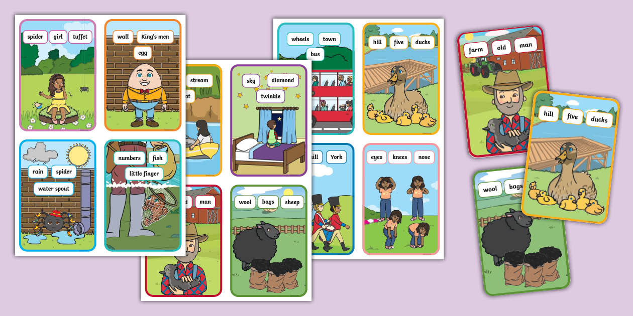 Guess the Nursery Rhyme Flashcards Game (teacher made)