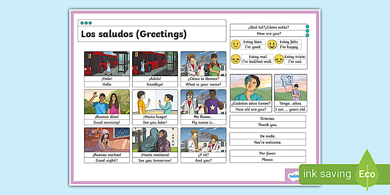 👉 Spanish: Greetings and Basic Phrases Word Mat - Twinkl