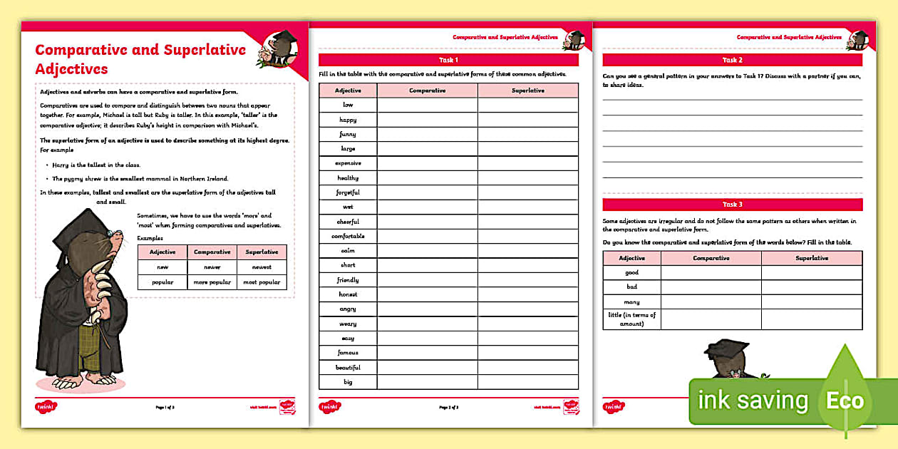 Comparative and Superlative Adjectives Activity Sheets