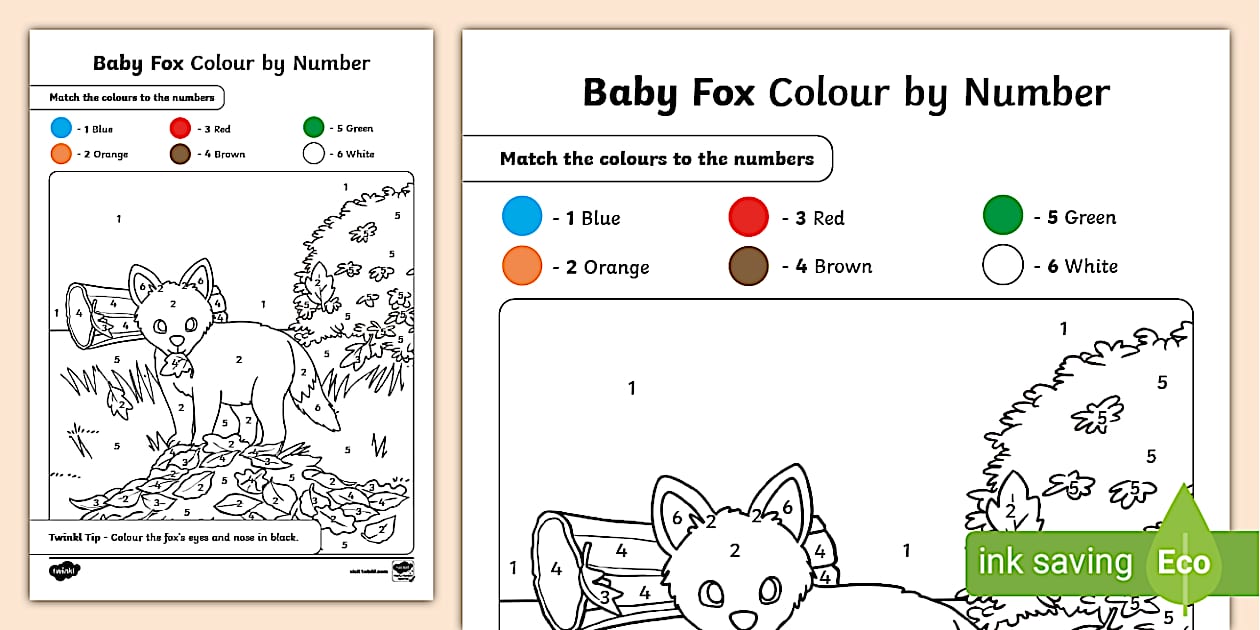 An Adorable Baby Fox Colour-by-Number Worksheet | Twinkl KS1