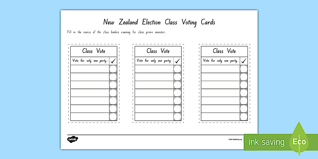 New Zealand Election Class Voting Cards - Twinkl