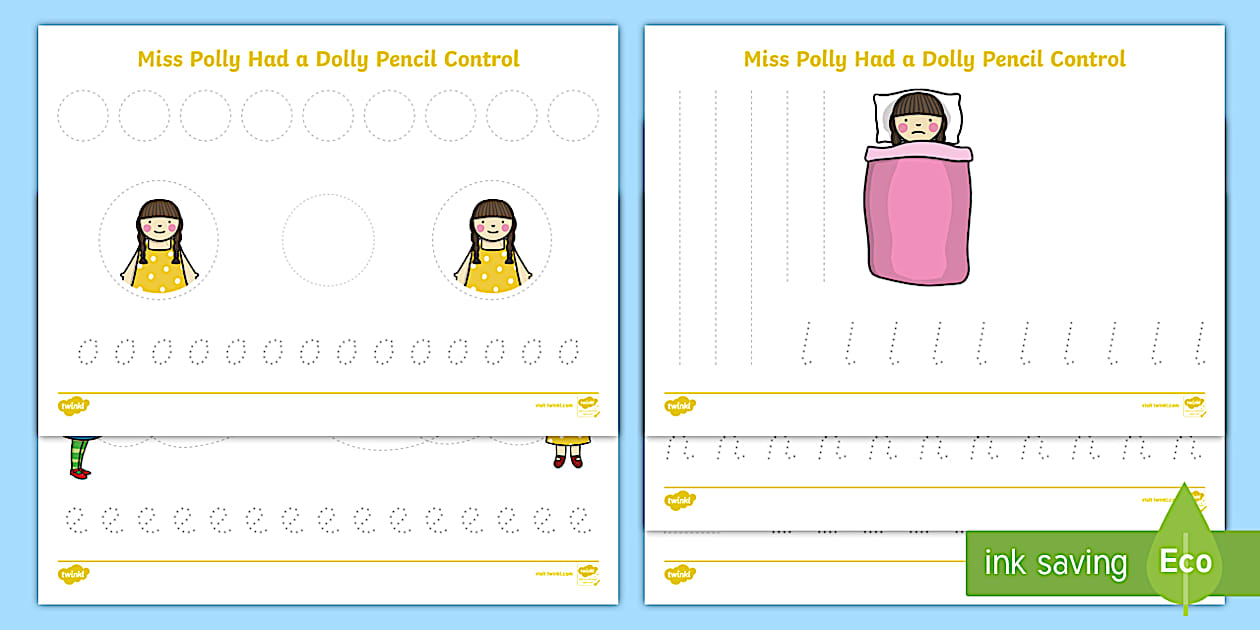 Miss Polly Had a Dolly Pencil Control Worksheets - Twinkl